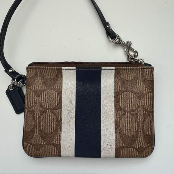 Coach | Bags | Coach Signature Blue Varsity Stripe Wristlet Wallet With ...